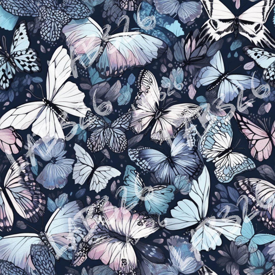 Blue Butterfly Pattern Seamless Pattern Print PNG, Digital Scrapbooking ...