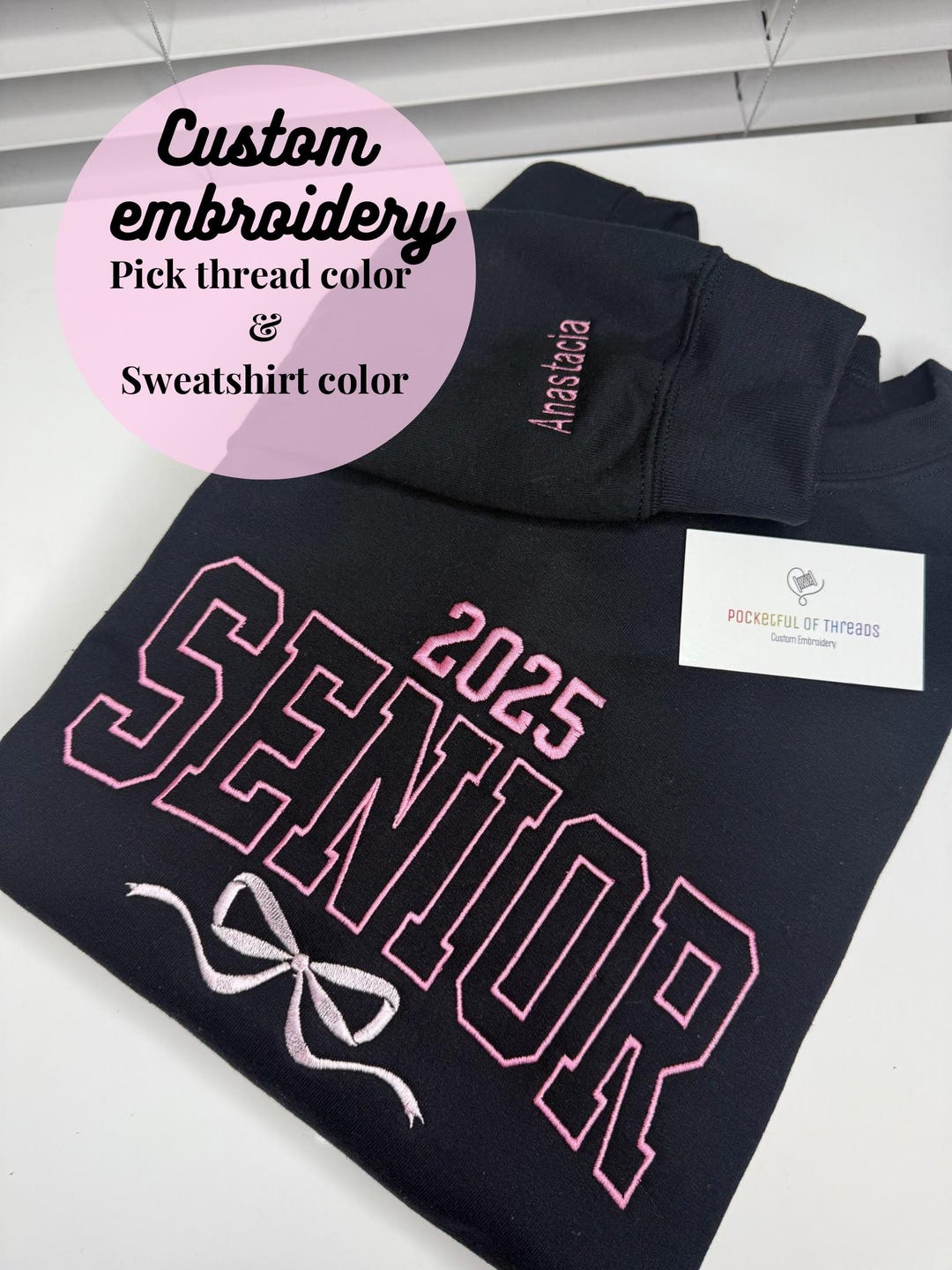 Custom Embroidered Senior Cute Bow Sweatshirt. Senior. Sweatshirt ...