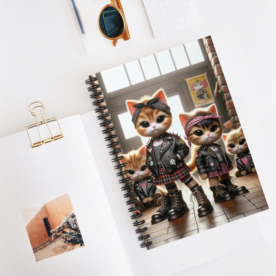 Kitten Gang Spiral Notebook, Tough Cats, Greaser Kitties, Cute Punk ...