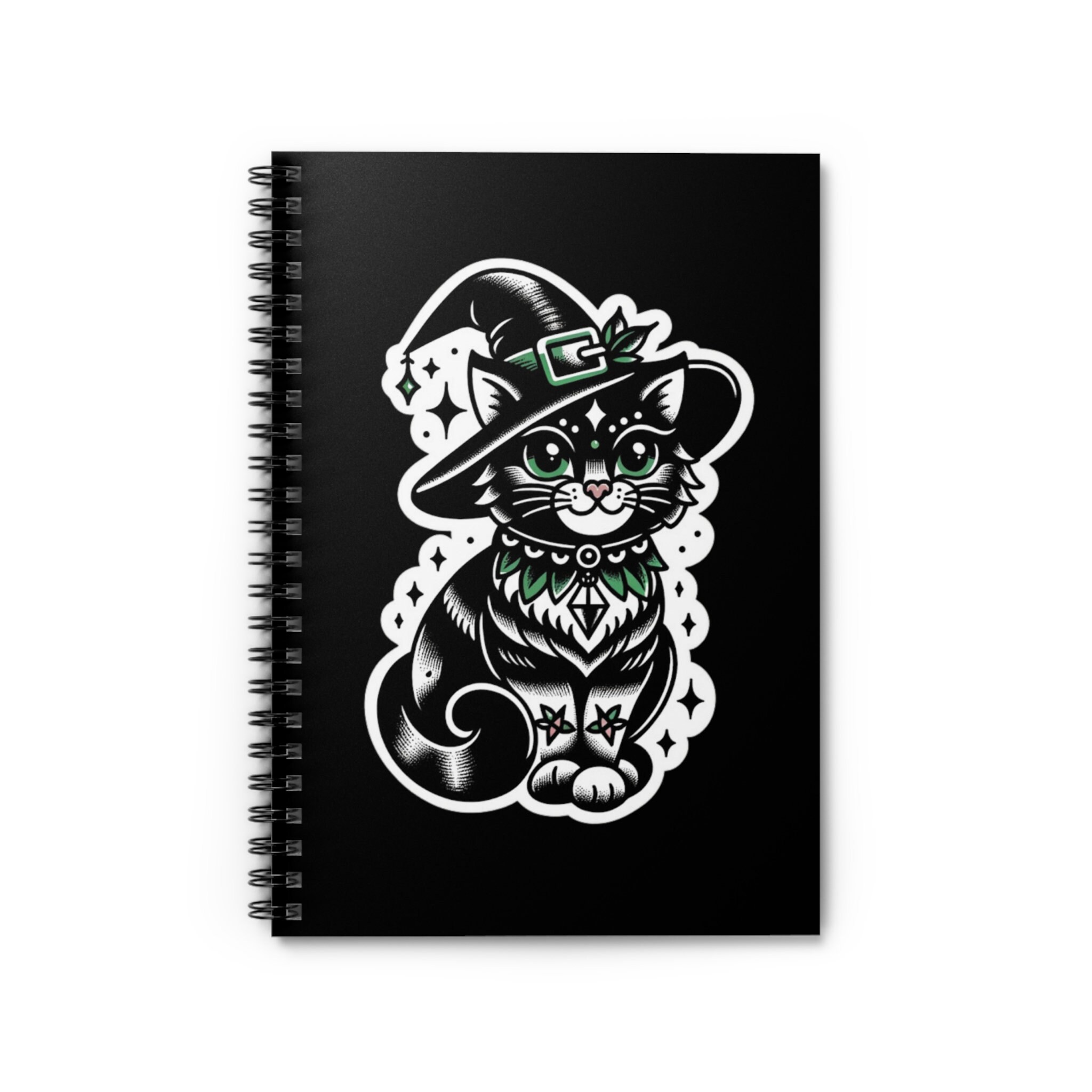 Witch Cat Tattoo Flash Spiral Notebook - Ruled Line, Spooky, Halloween ...