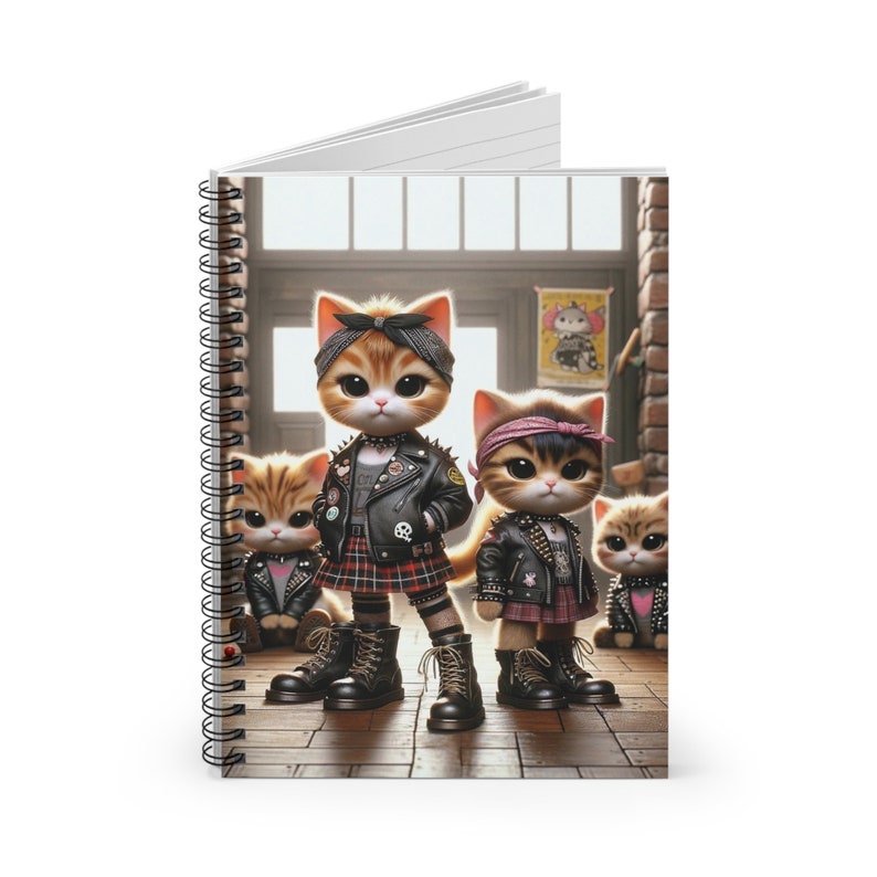 Kitten Gang Spiral Notebook, Tough Cats, Greaser Kitties, Cute Punk ...