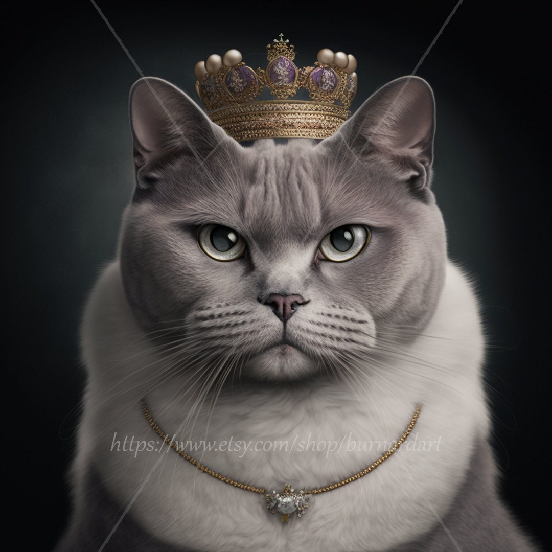 Digital Download Gray & White Cat With Tiara Pet Portrait Feline ...