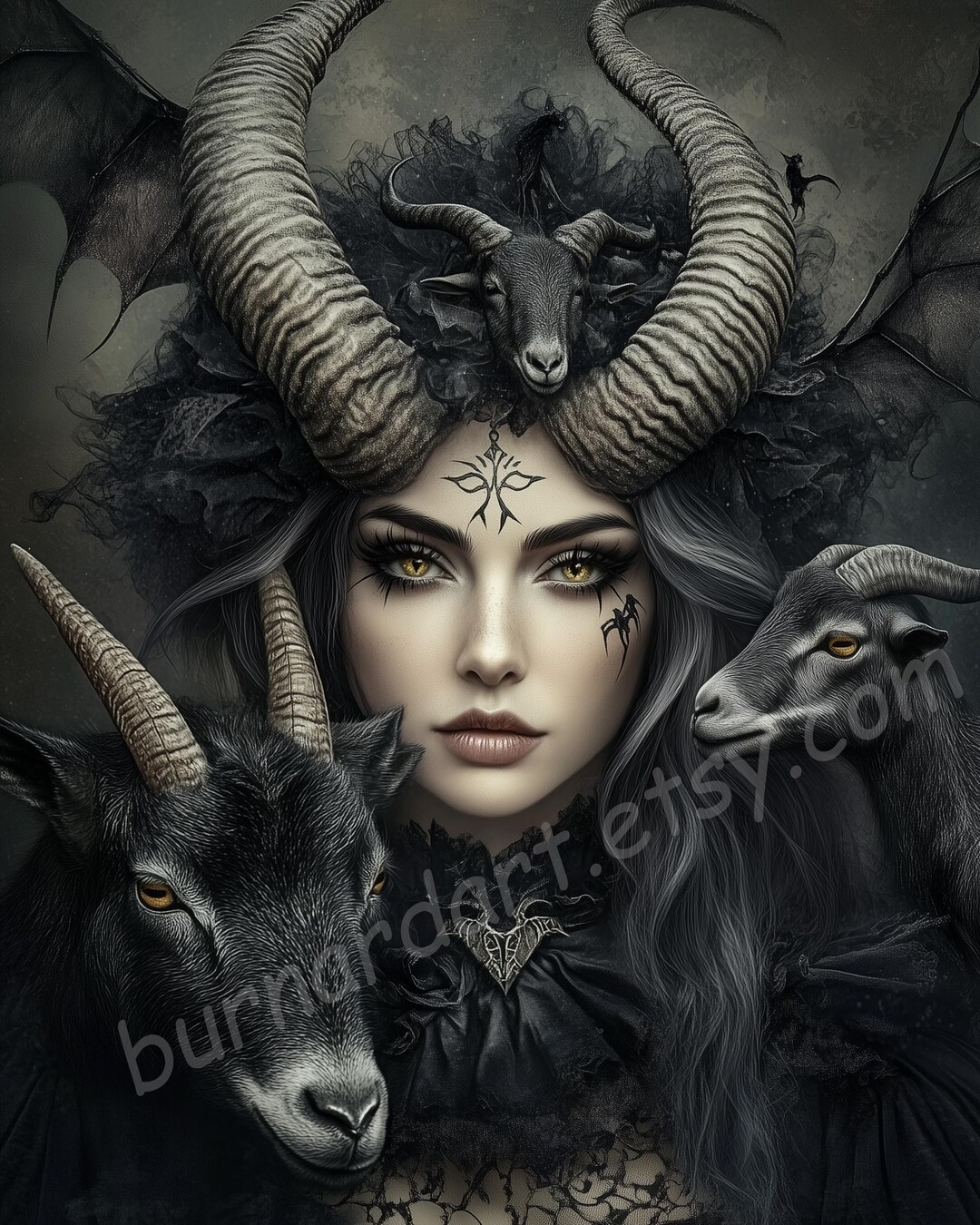 Witchy Spirit Goddess and Goats - Digital Download - Fantasy Portrait ...
