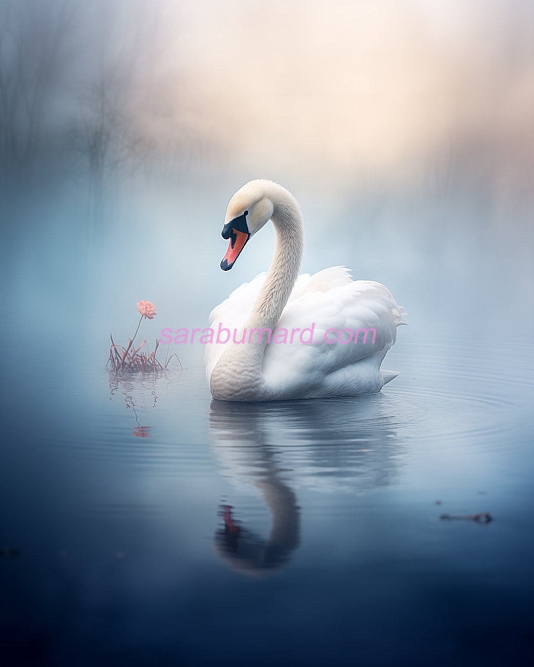 White Swan Digital Download Fantasy Still Lake AI Generated Art Print ...
