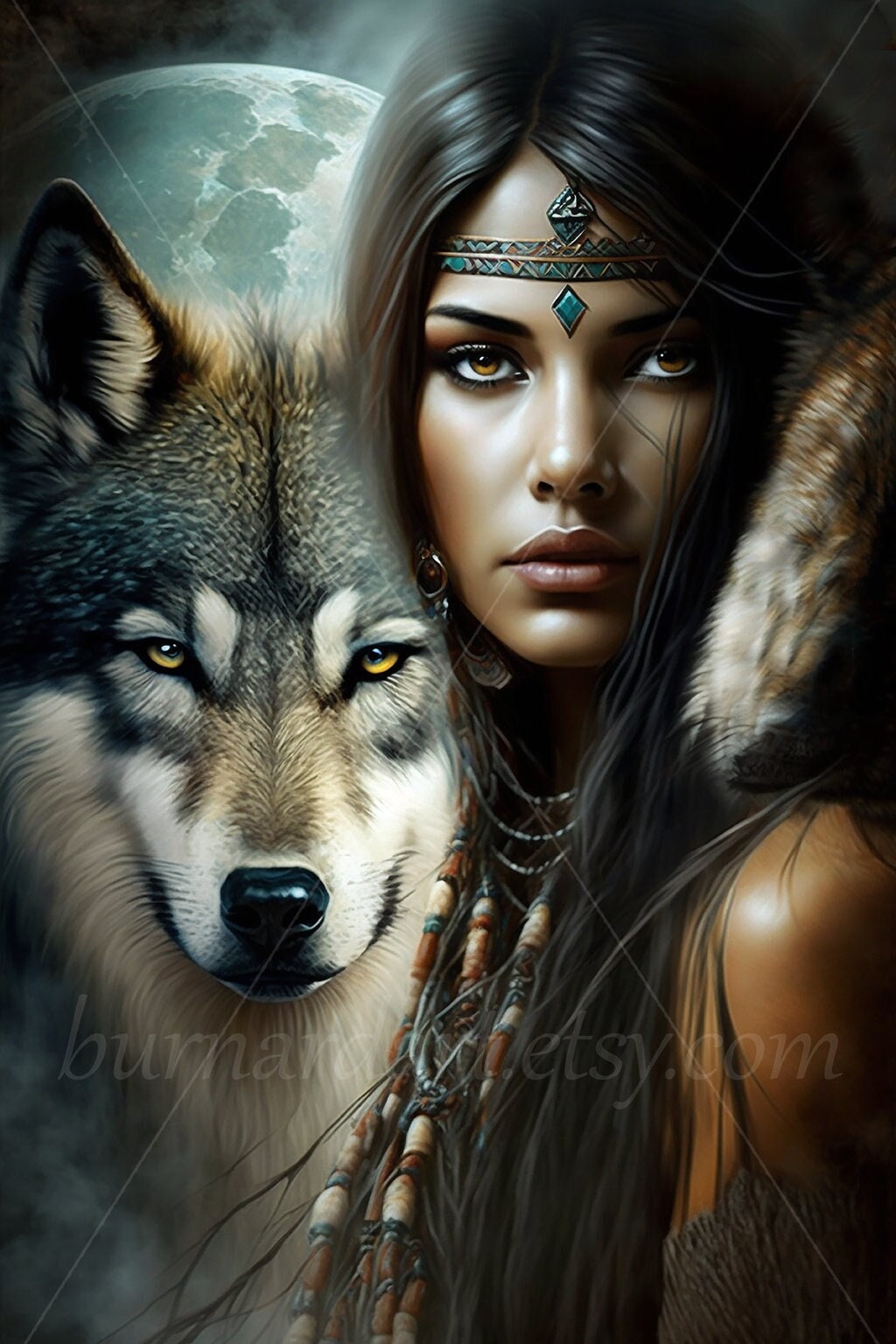 Muskogee Creek Native American Woman With a Wolf - Digital Download ...