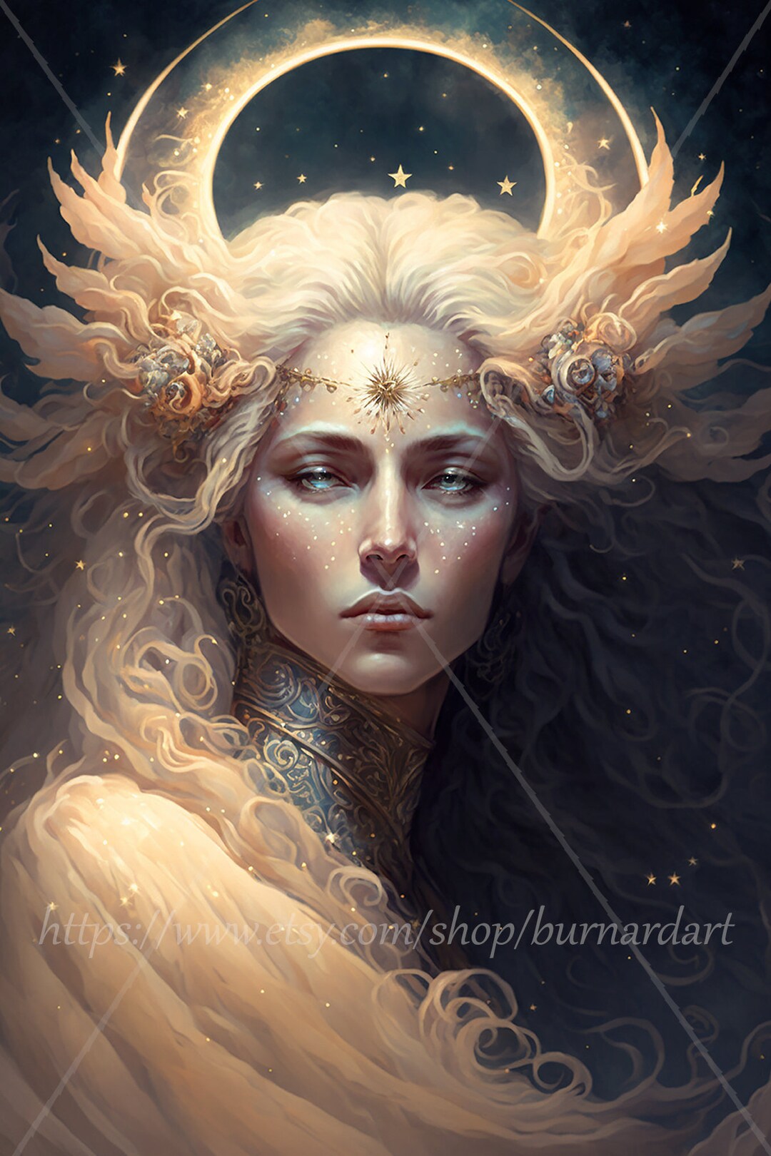 Digital Download - Celestial Woman Ethereal Spiritual - AI Generated Art Print Printable Poster ...