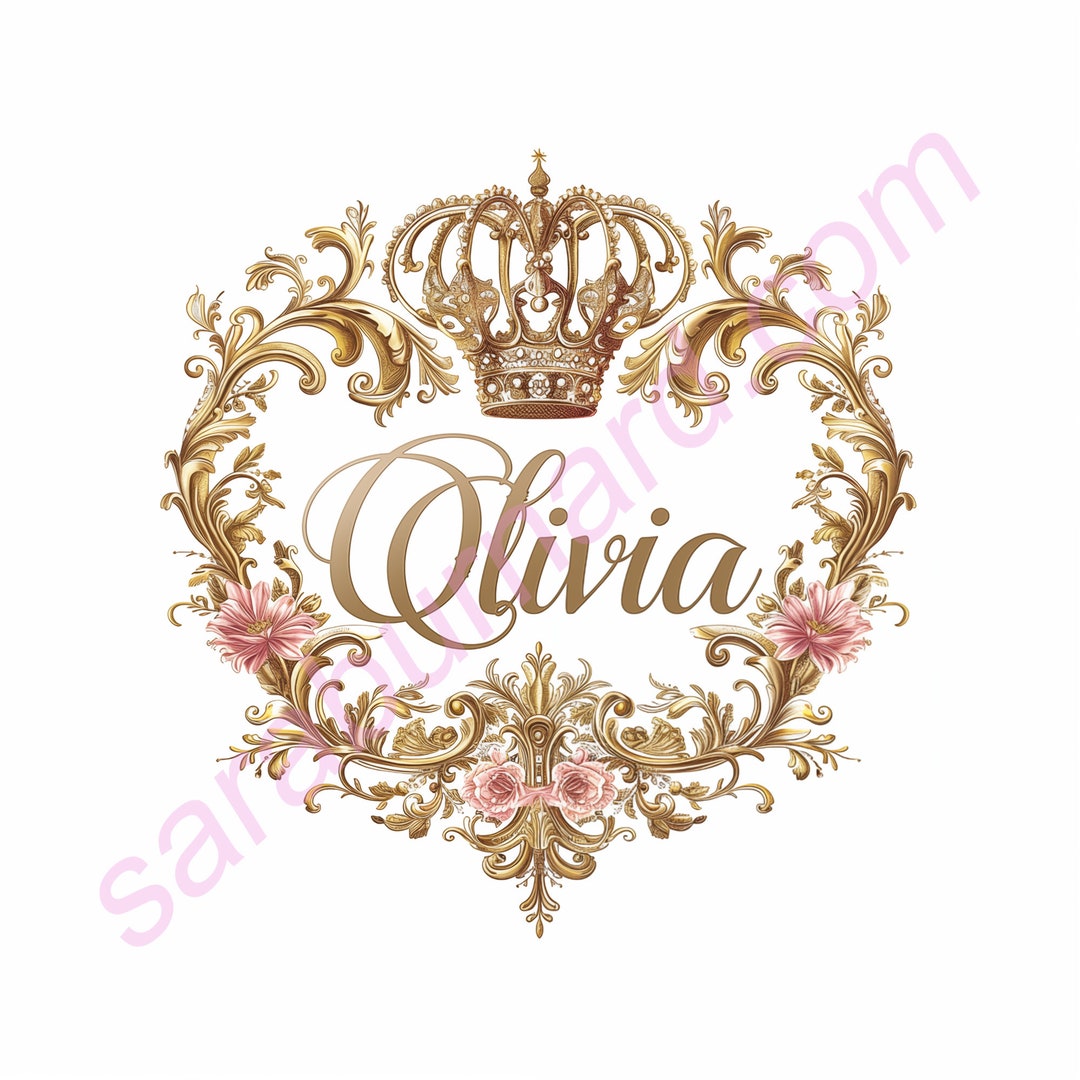 Olivia Digital Download - the Word Olivia in Pink With Gold Crown on ...