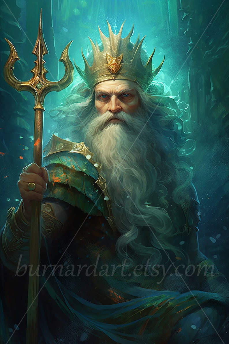 King Neptune With Trident Digital Download Roman Mythology Etsy