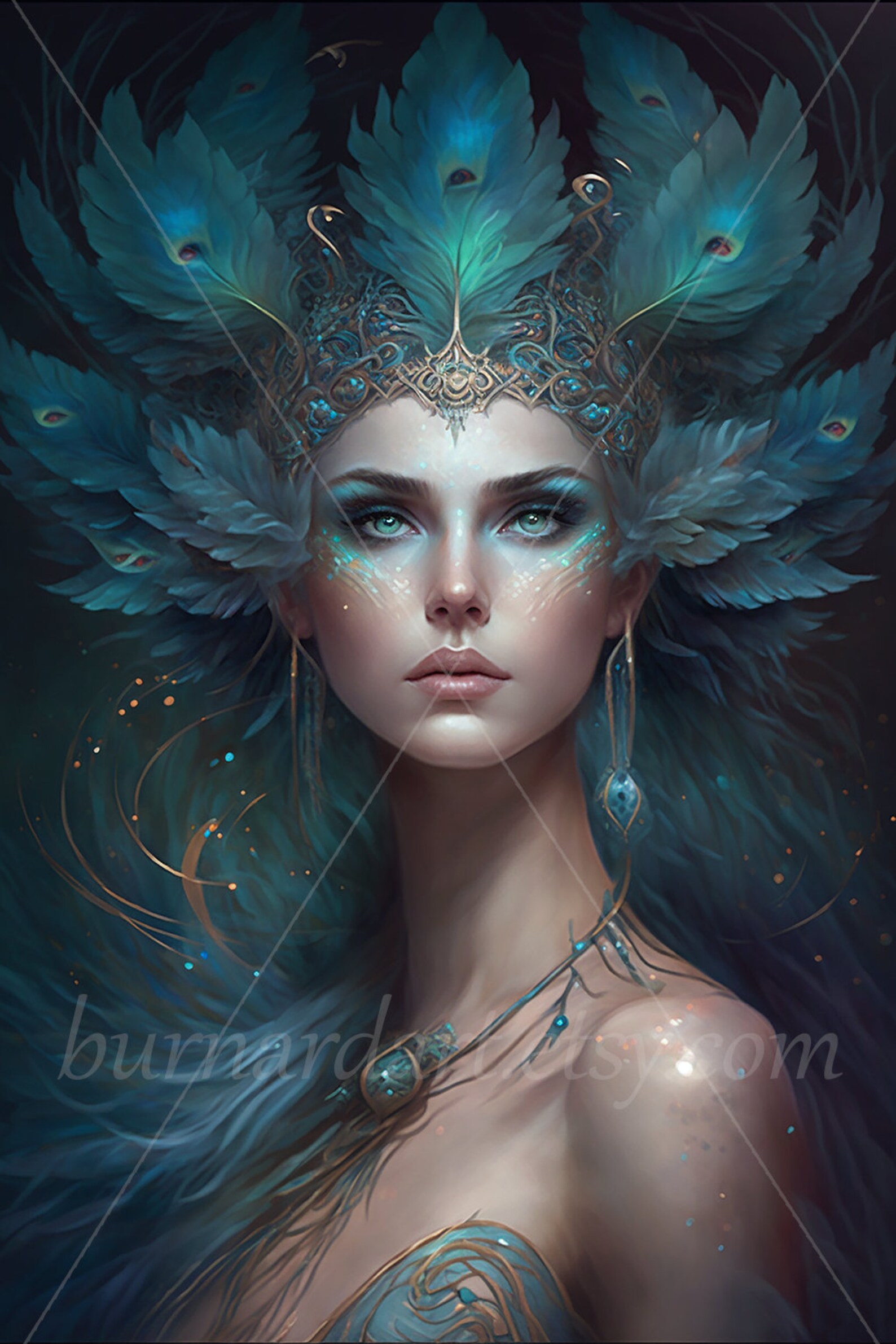 Celestial Woman Digital Download With Feathered Headpiece AI Generated ...