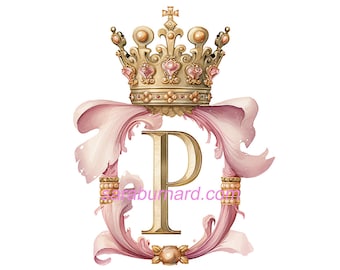 Letter P Golden Crown Alphabet Monogram Initials on White Background ...