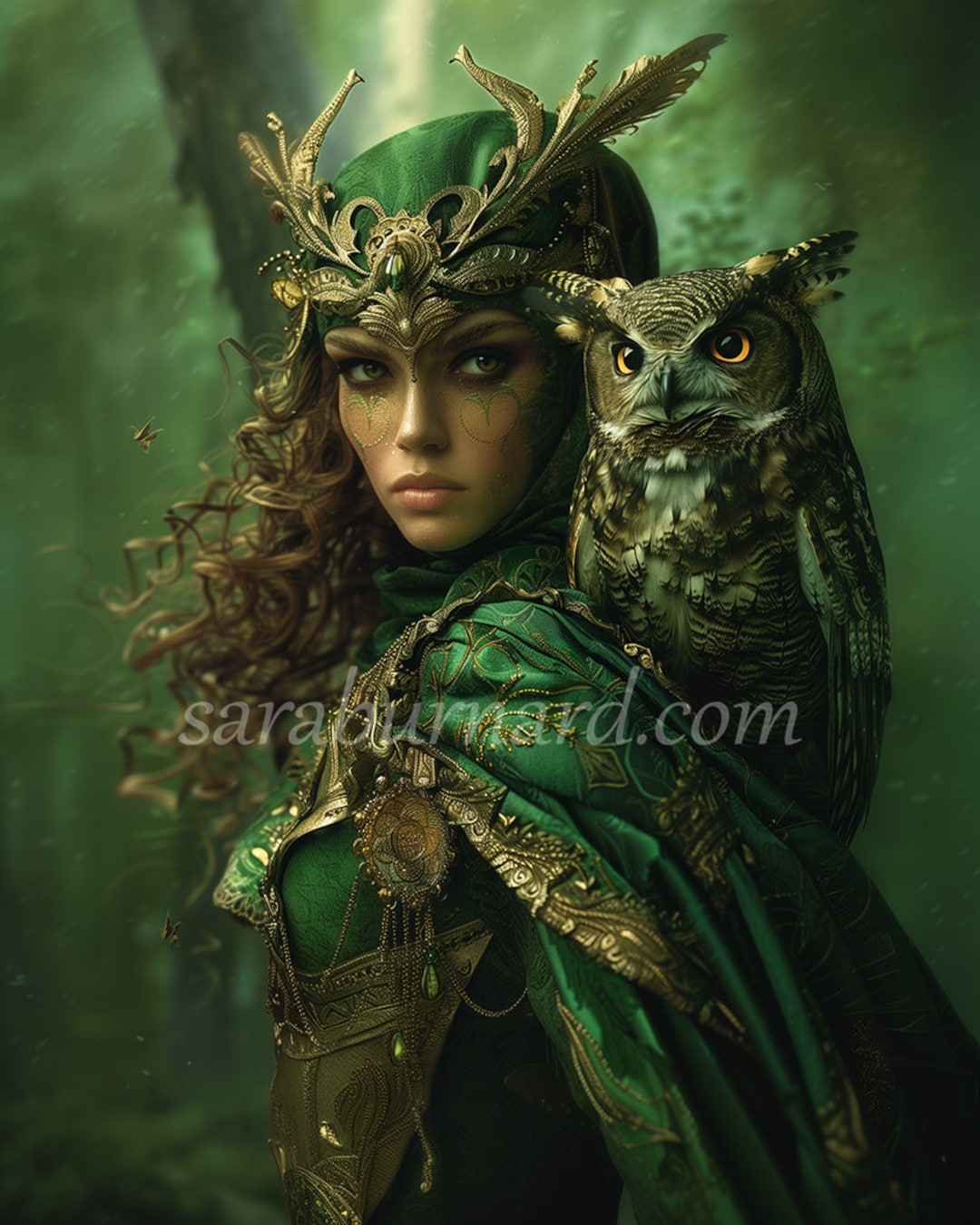 Owl Woman Digital Download Forest Green Fantasy AI Generated Art Print ...