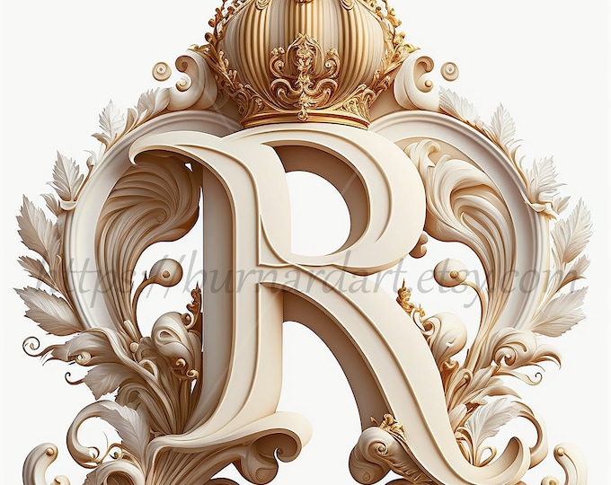 Digital Download Letter R Crown on Whitish Background Alphabet Initials ... Digital Download Letter R Crown on Whitish Background Alphabet Initials ...