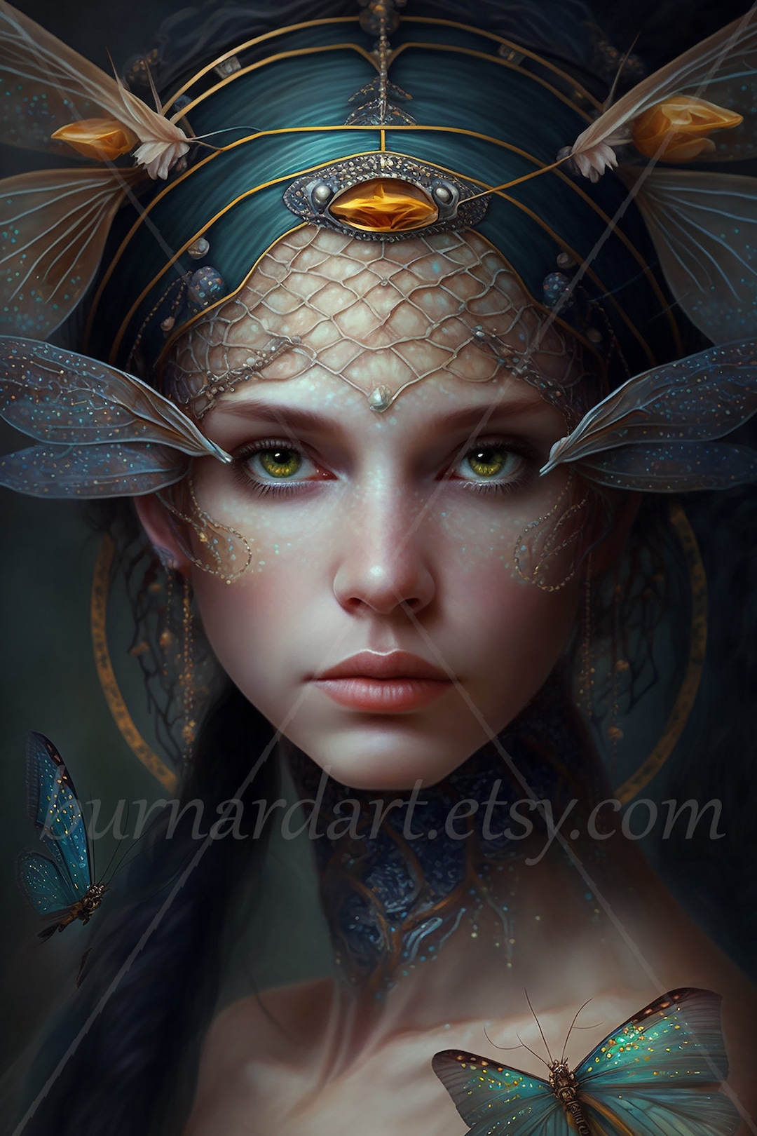 Lady Dragonfly Digital Download Fantasy Winged Headpiece Jewels AI Art ...