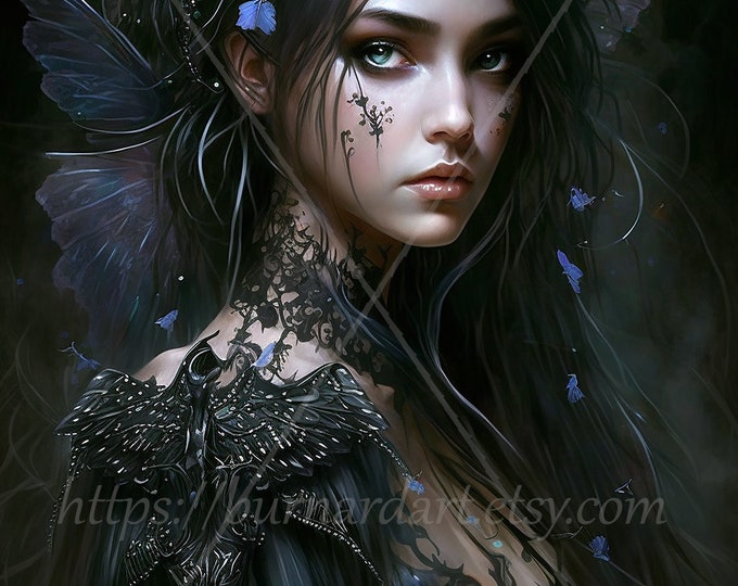 Dark Fairy Digital Download Gothic Fantasy AI Art Print Printable Image ...