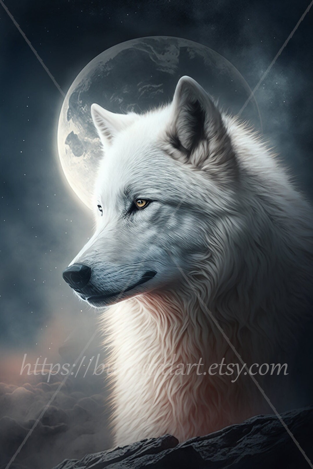 Digital Download - White Greenland Wolf Canis Lupus Orion - Full Moon ...
