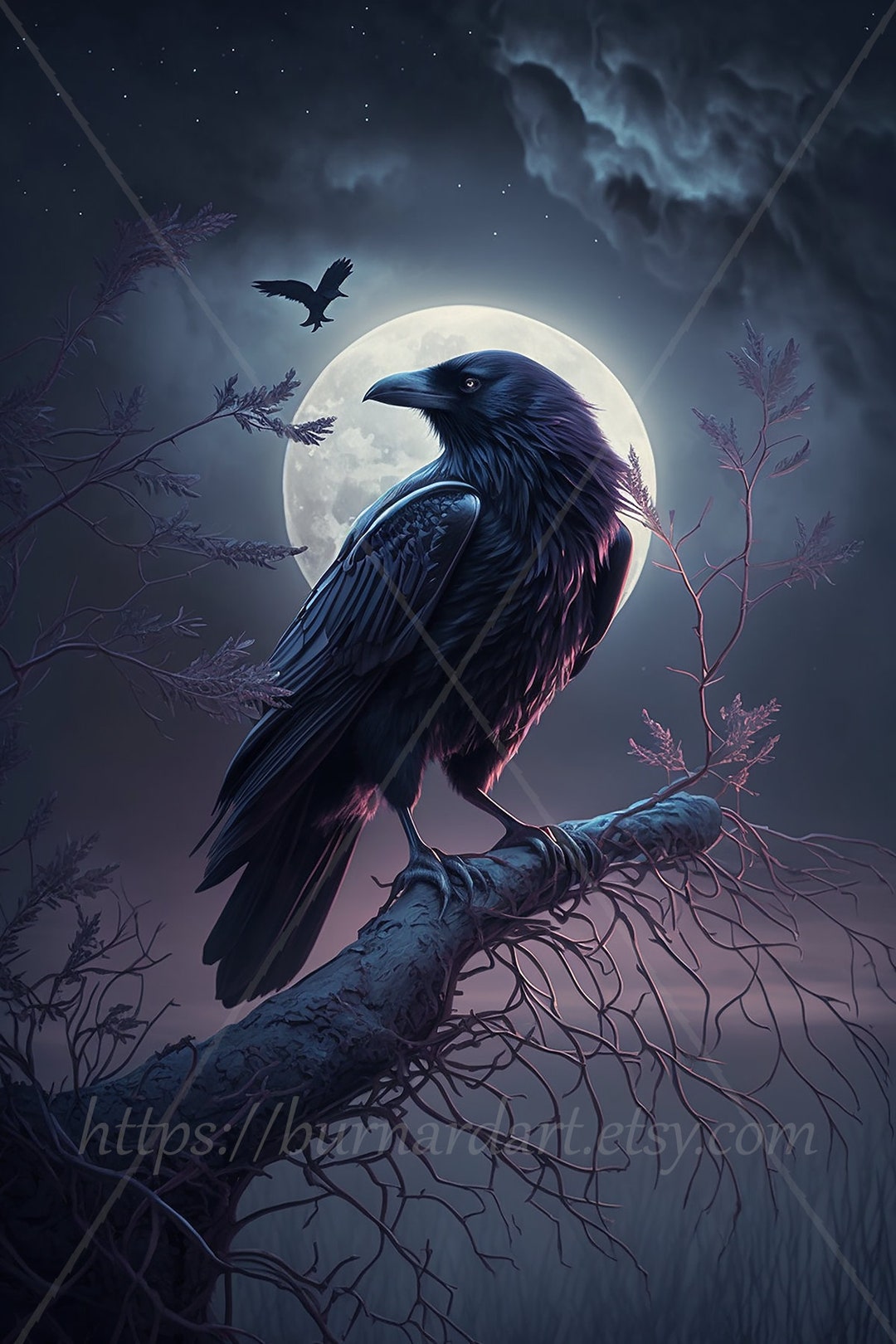 Digital Download - Raven With a Full Moon Celestial - AI Generated Art ...