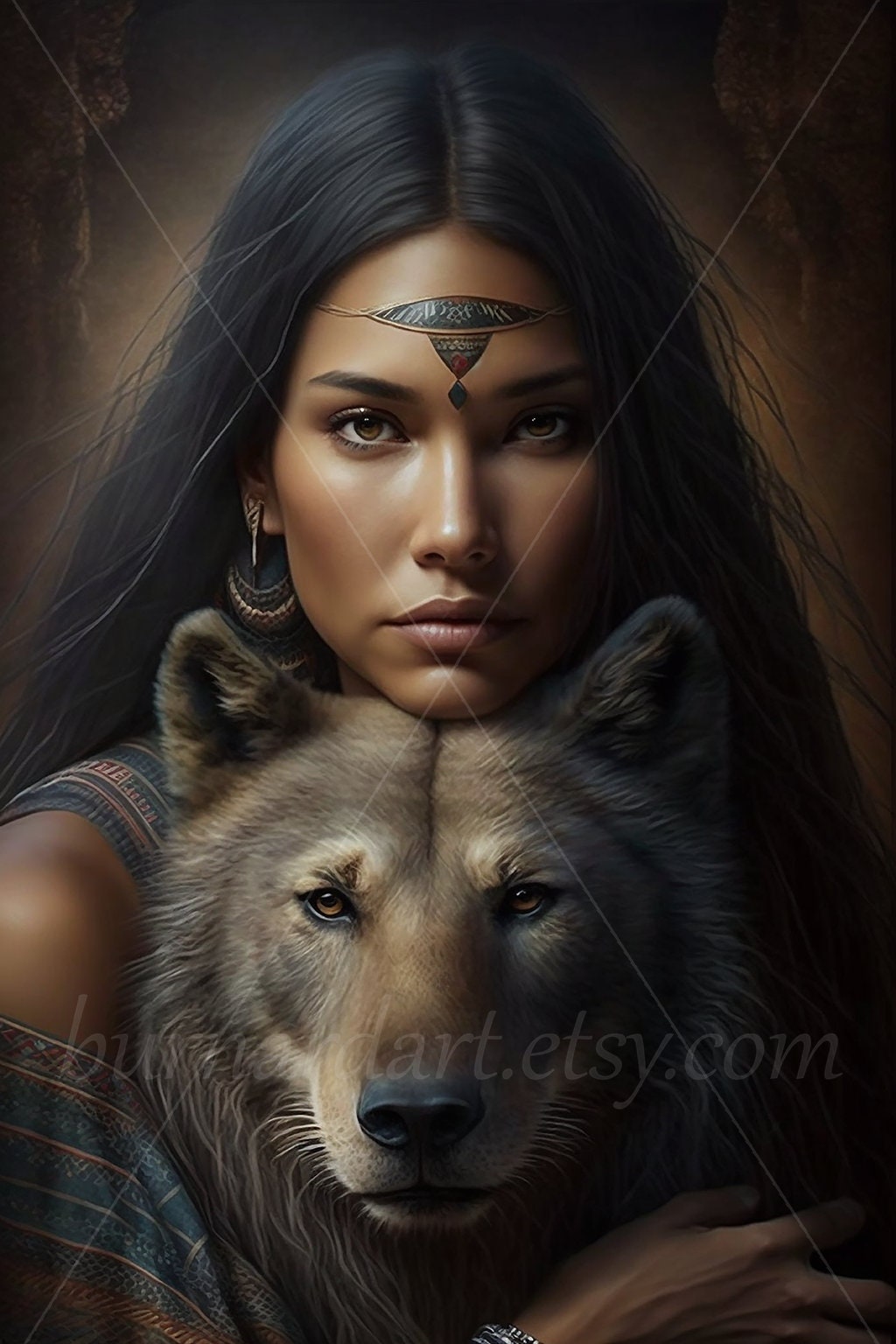 Native American Women With Wolf Art