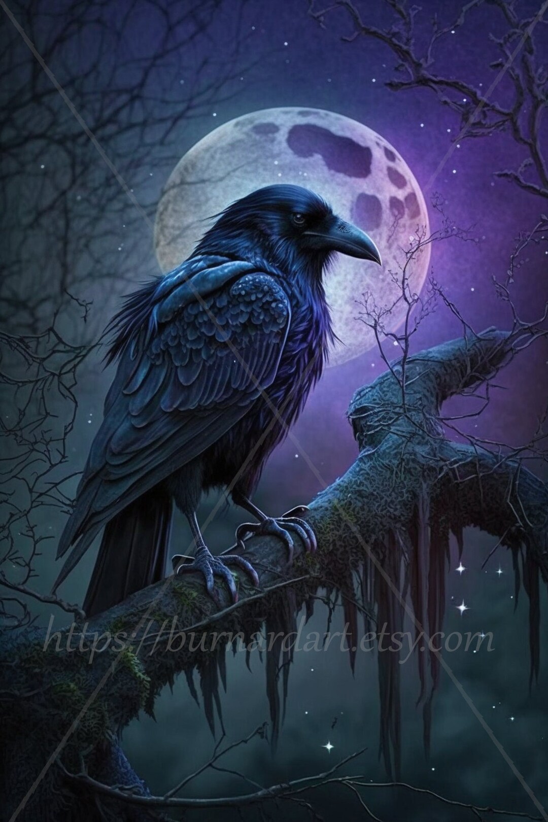 Digital Download - Raven With a Full Moon Celestial - AI Generated Art ...