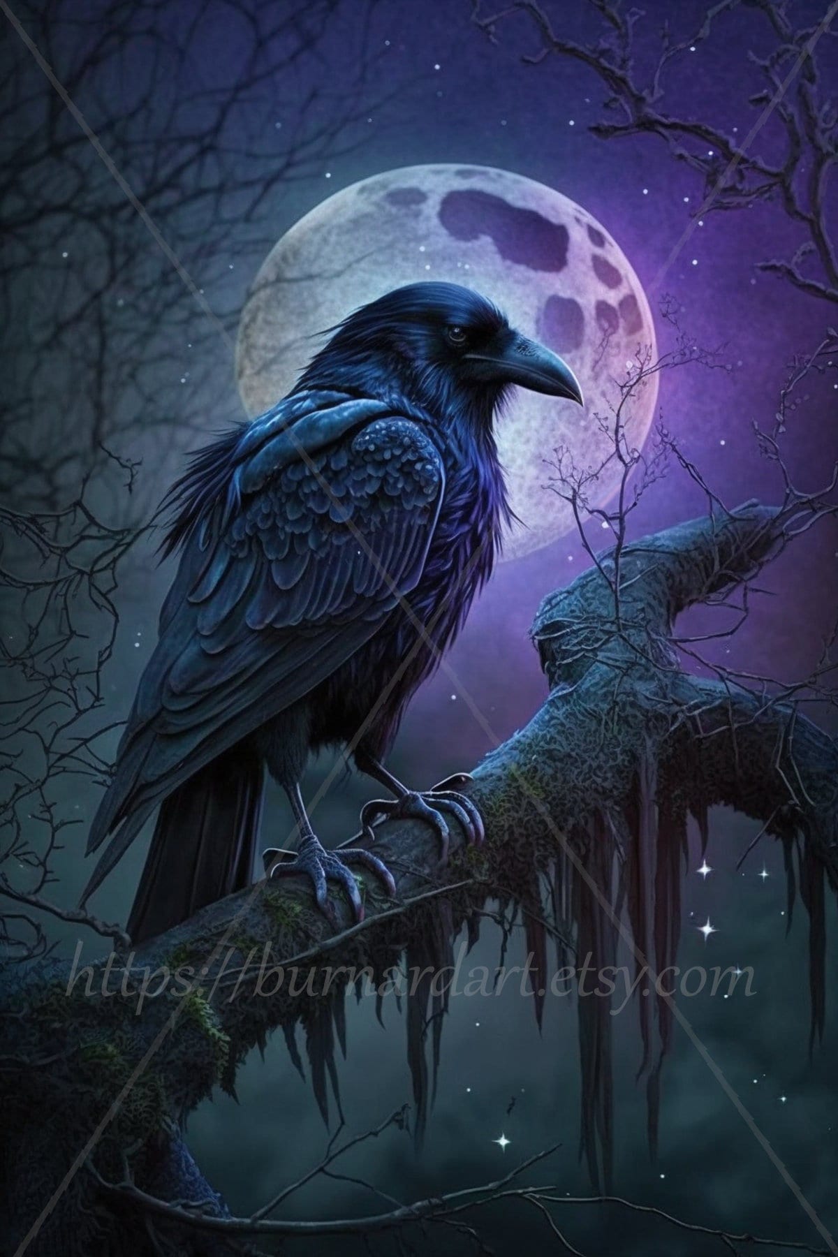 Digital Download Raven With a Full Moon Celestial AI Generated Art ...