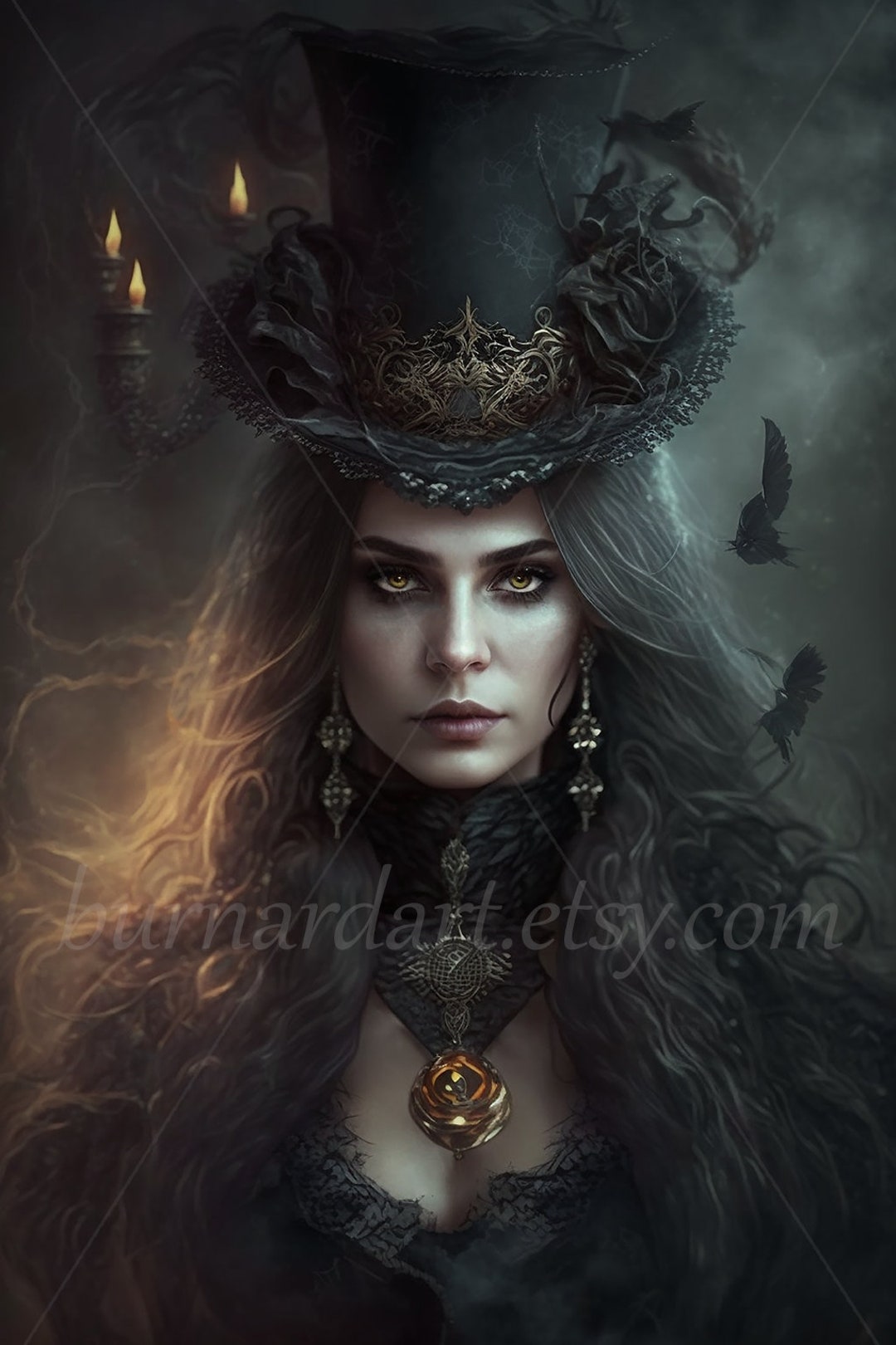 Gothic Witch Digital Download Black Witch Hat and Candles AI Generated ...