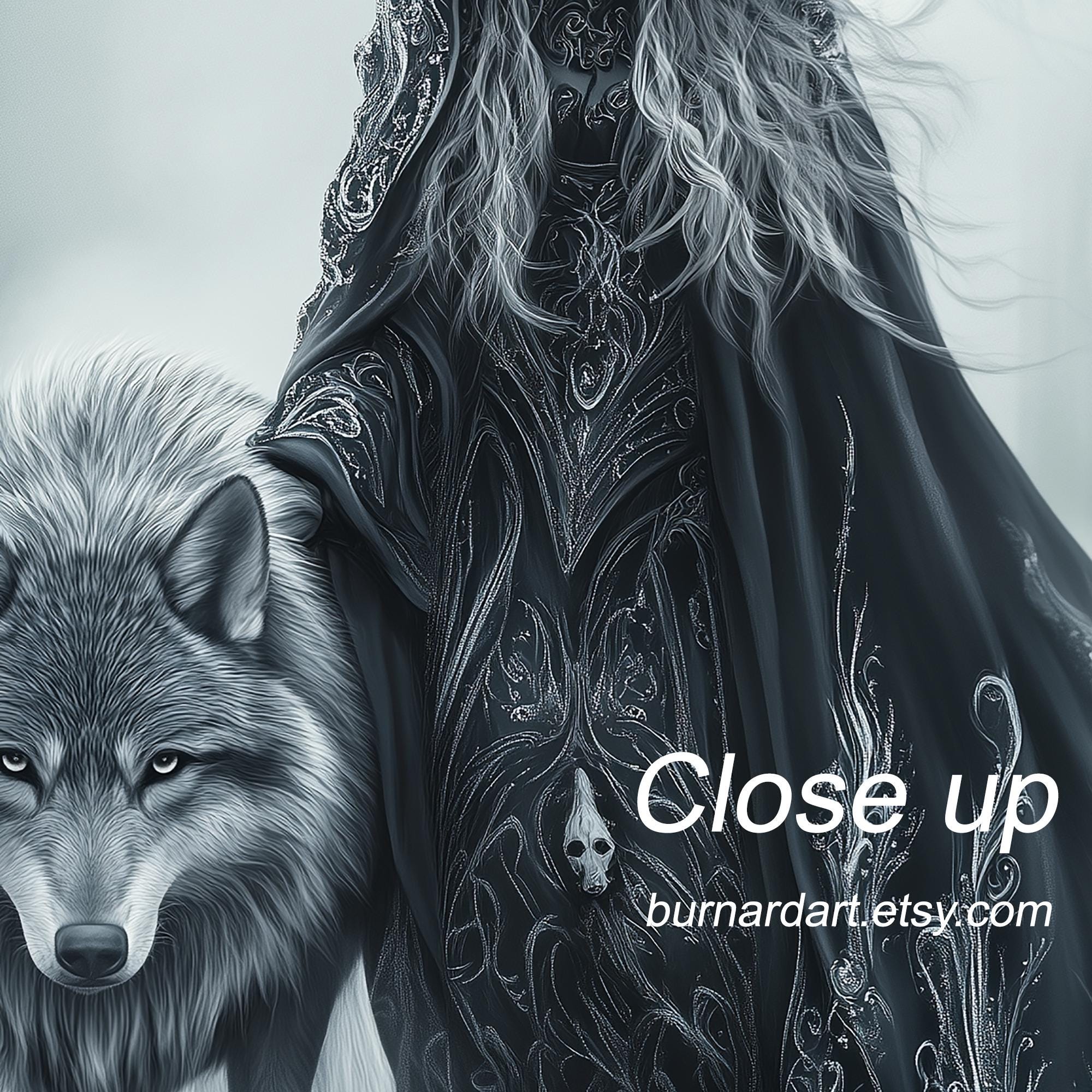 Sage Mystic With a Wolf - Digital Print Download + Animated GIF - Dark ...