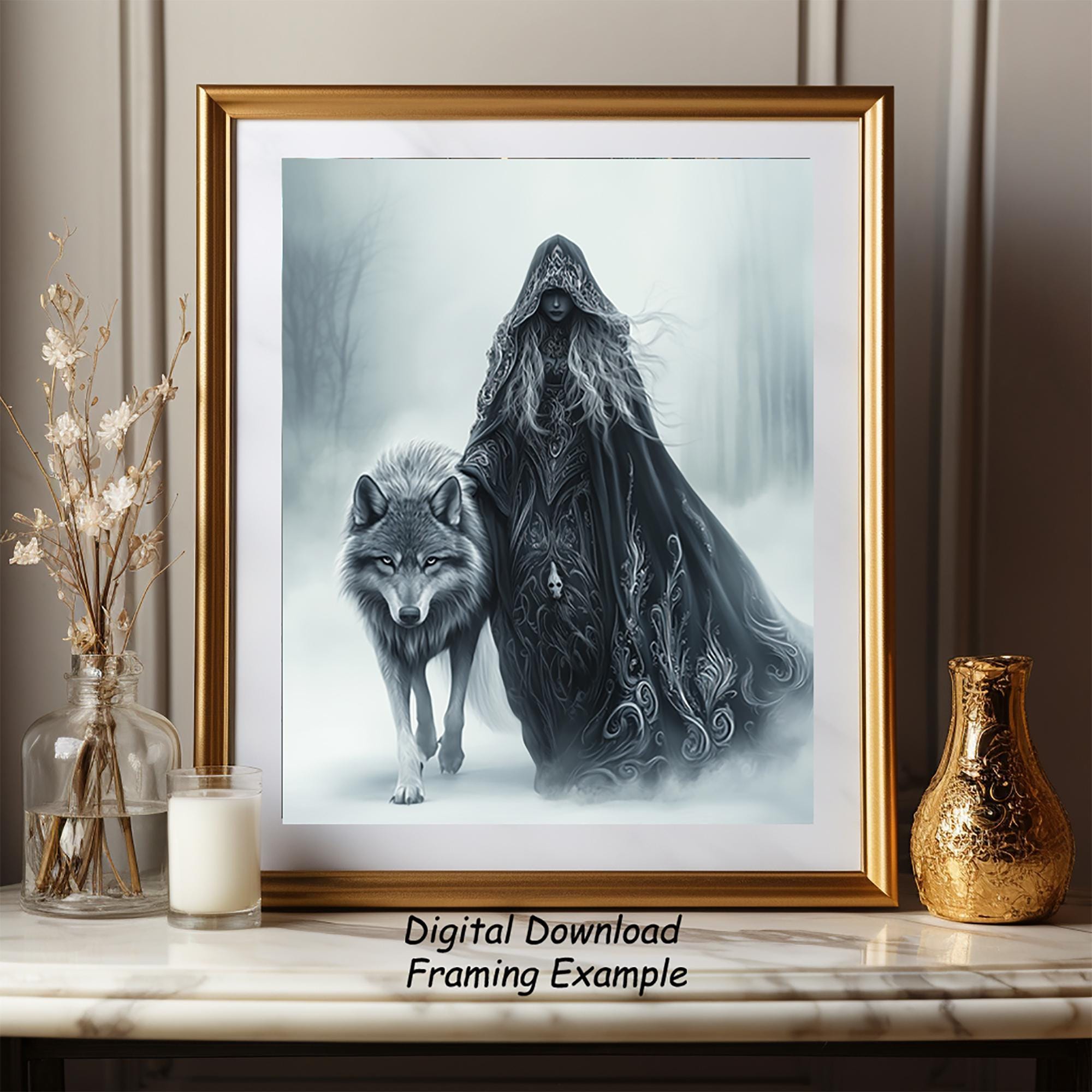 Sage Mystic With a Wolf - Digital Print Download + Animated GIF - Dark ...