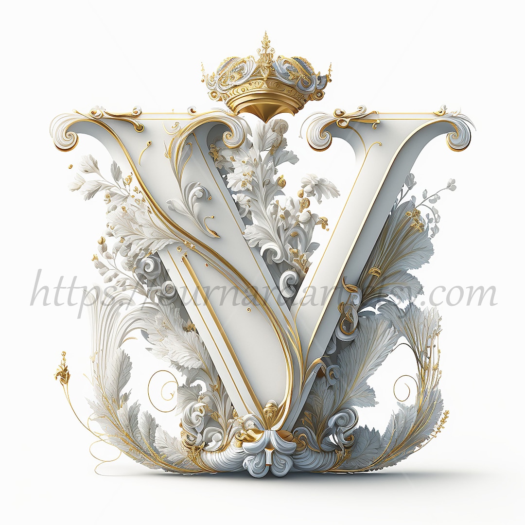 Digital Download - Letter V Crown on Whitish Background Alphabet ...