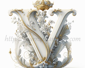 Letter V Golden Crown Alphabet Monogram Initials on White Background ...