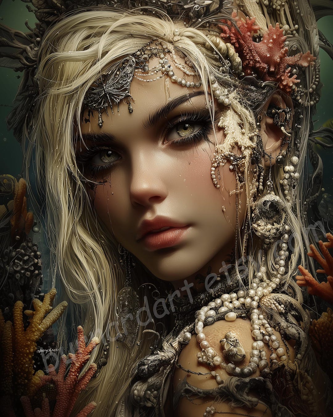 Deep Sea Mermaid - Digital Art Print Download - Fantasy Portrait - AI ...