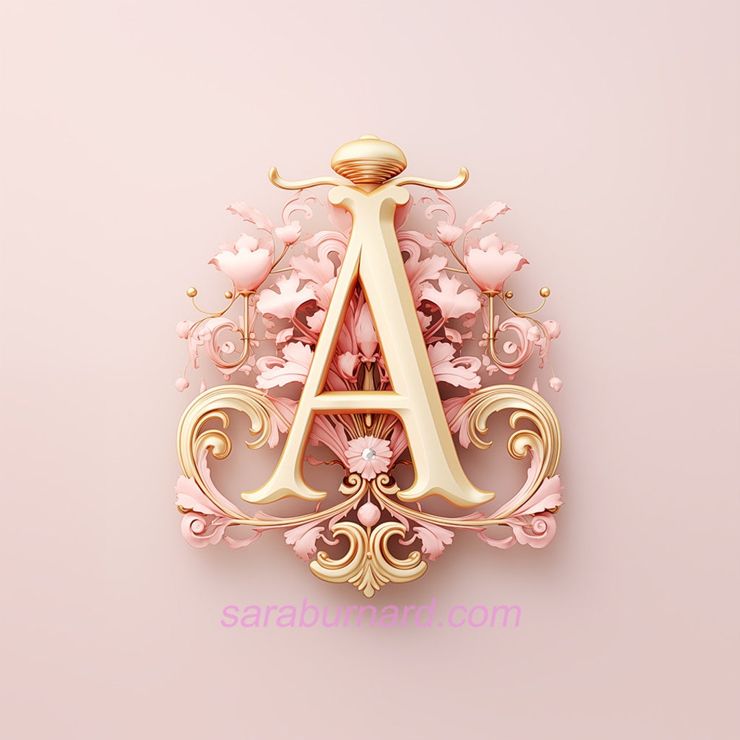 Digital Download - Letter A With Floral Detail on Pink Background ...