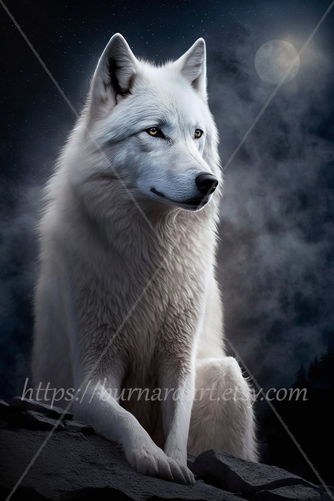 Digital Download - White Greenland Wolf Canis Lupus Orion - Full Moon ...