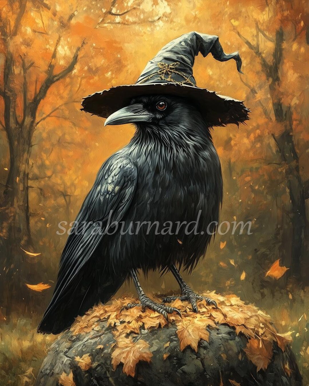 Raven With a Witch Hat Digital Download Fall Gothic Portrait AI Art ...