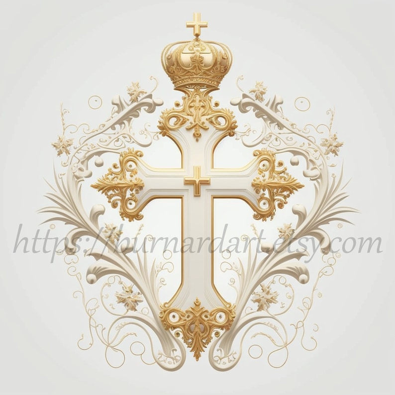 Digital Download Crucifix Cross With Crown Gold Ivory on White ...