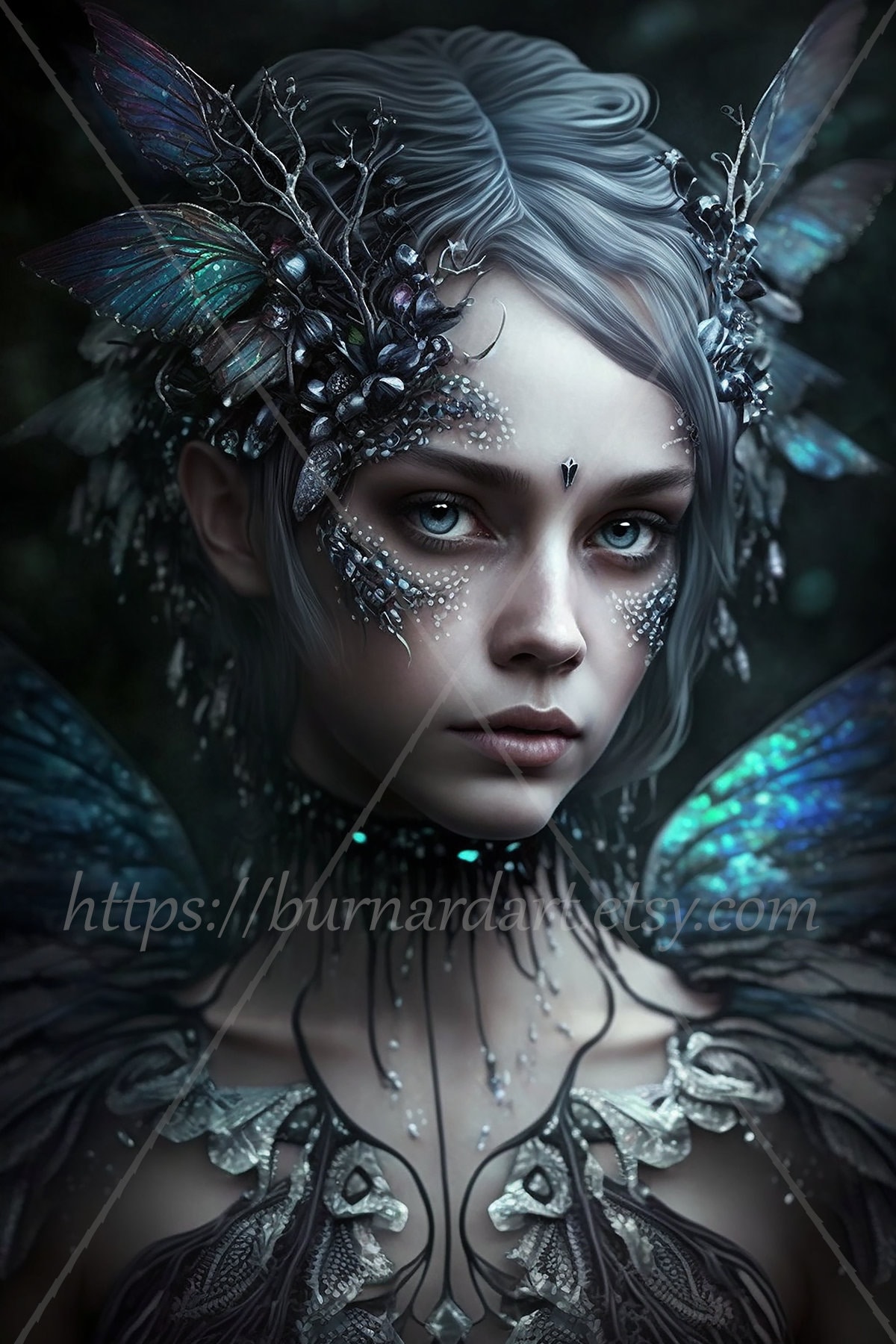 Gothic Pixie Girl Digital Download Dark Pixies Fantasy Ai Art Print Printable Poster Image Stock
