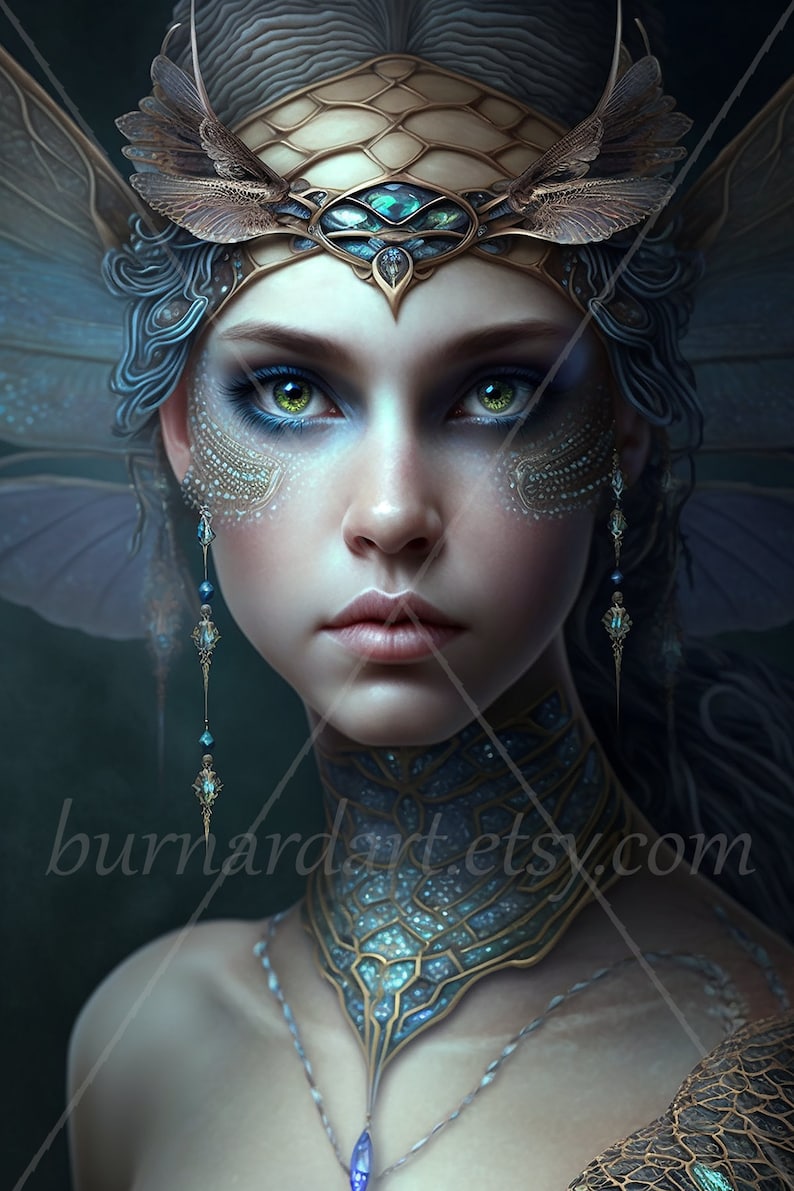 Lady Dragonfly Digital Download - Fantasy Winged Headpiece Jewels - AI ...