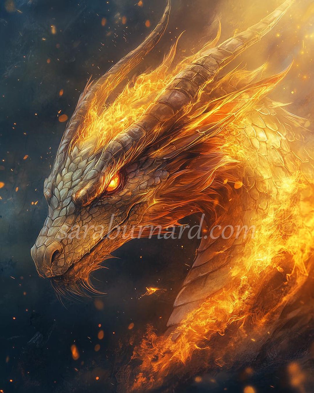 Fire Horn Dragon Digital Download - Mythical Medieval Serpents Dragons ...