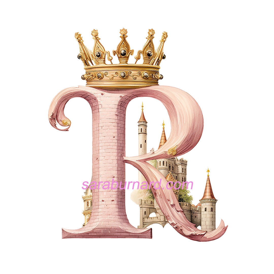 Letter R Digital Download Transparent Background PNG Pink Gold Crown ...