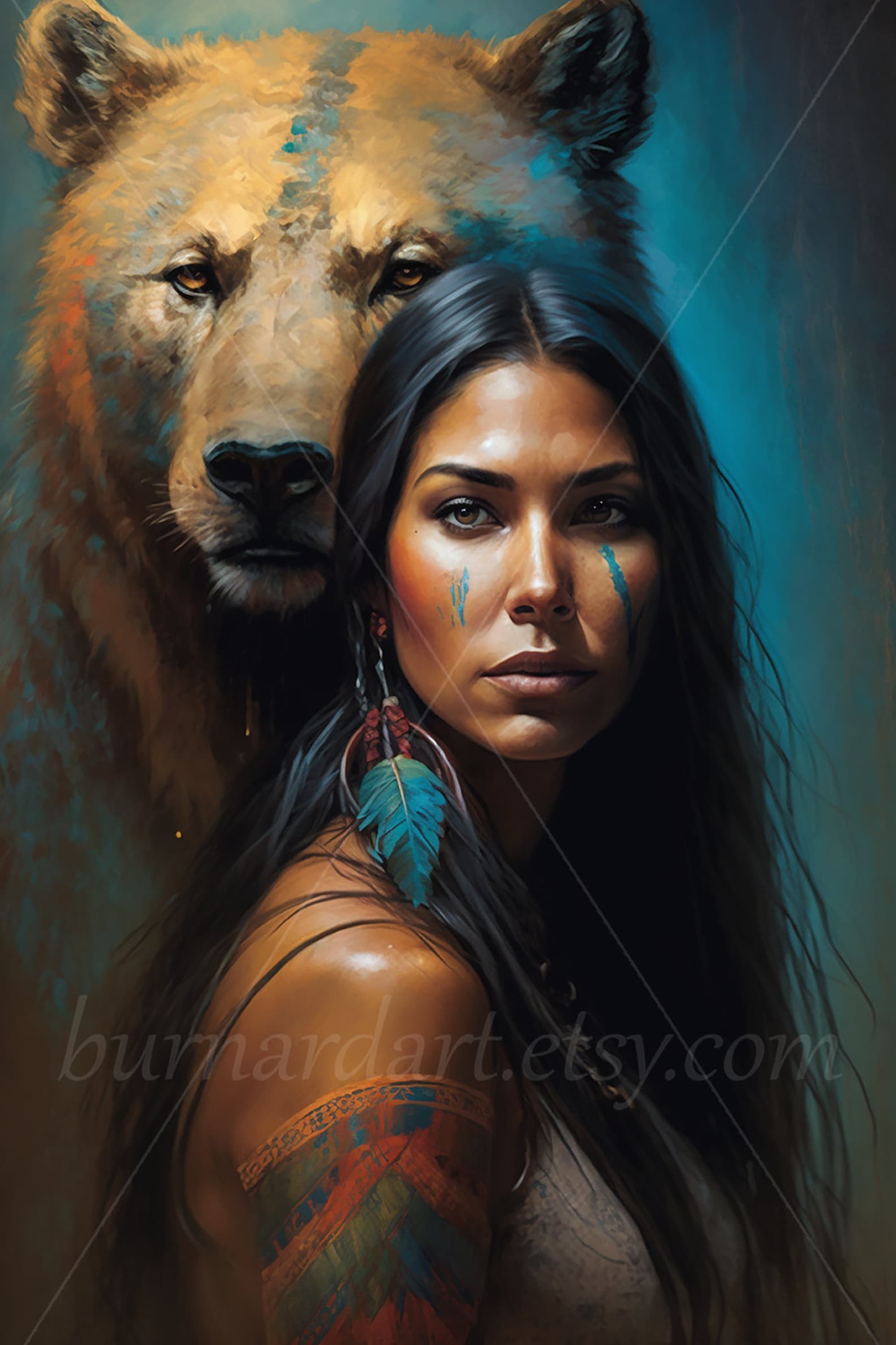 Muskogee Creek Native American Woman With a Bear Digital Download AI ...