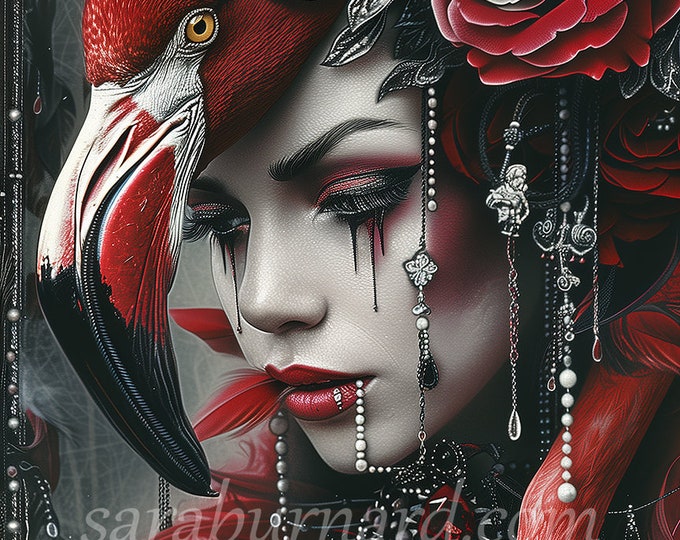 Flamingo Woman Digital Download Animal Fantasy AI Art Print Printable ...