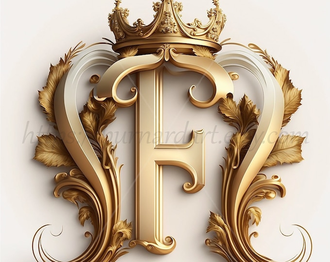 Digital Download Letter F Crown on Whitish Background Alphabet Initials ... Digital Download Letter F Crown on Whitish Background Alphabet Initials ...