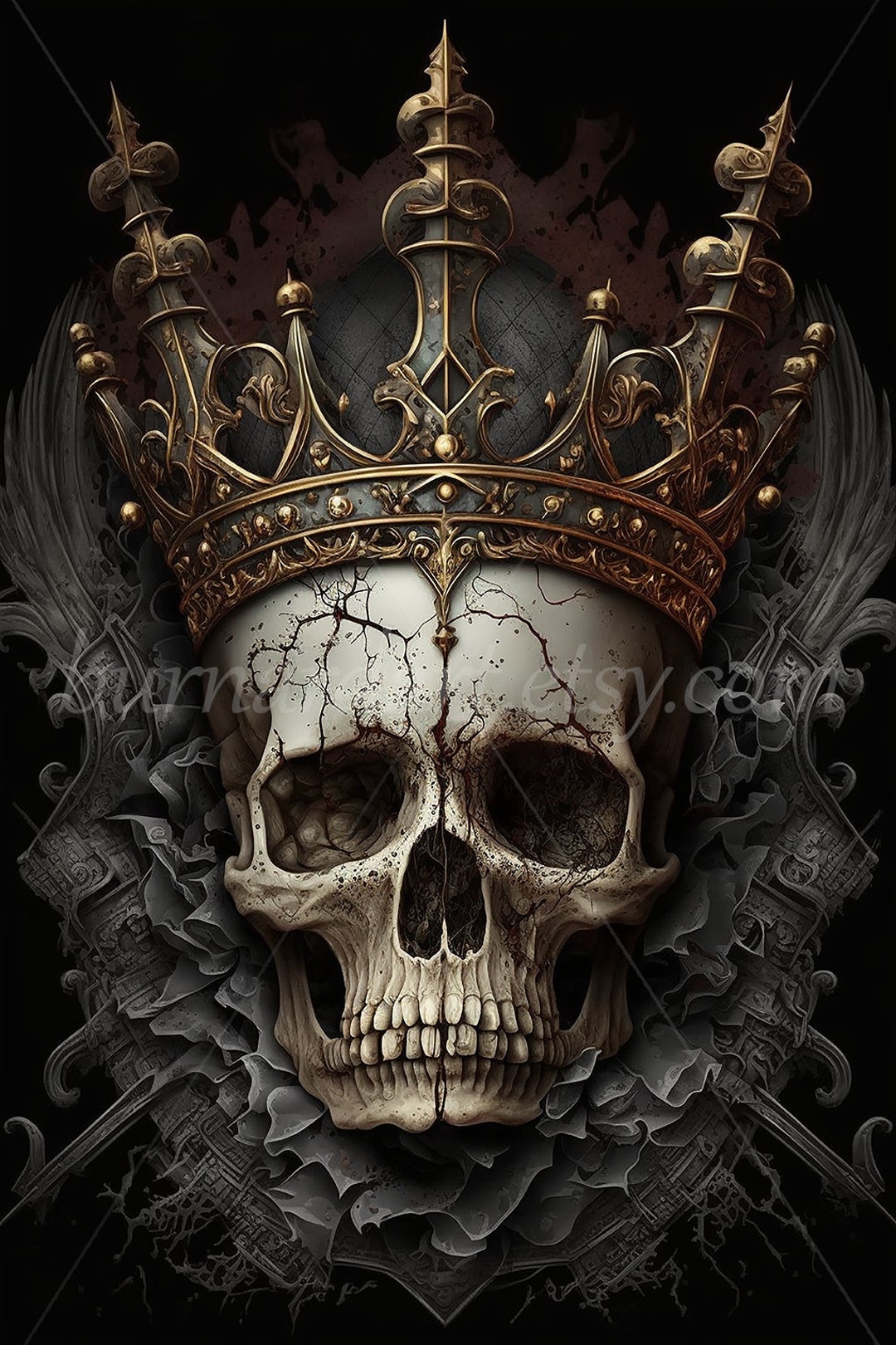 Gothic Skull With a Crown Digital Download Fantasy Scary Spooky Halloween AI Art Print Printable ...