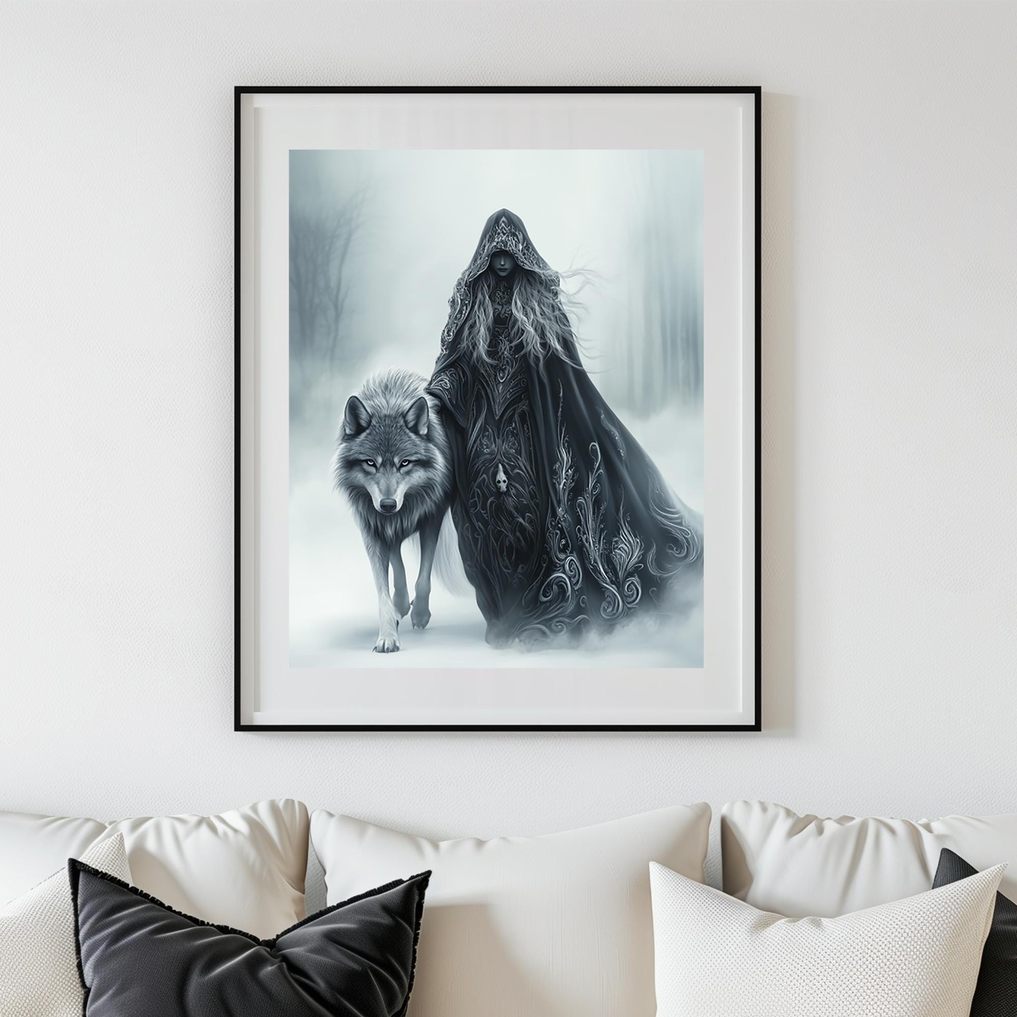 Sage Mystic With a Wolf - Digital Print Download + Animated GIF - Dark ...