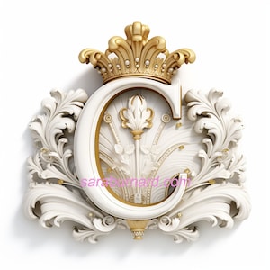 Digital Download - Letter C With a Crown on Whitish Background Gold ...