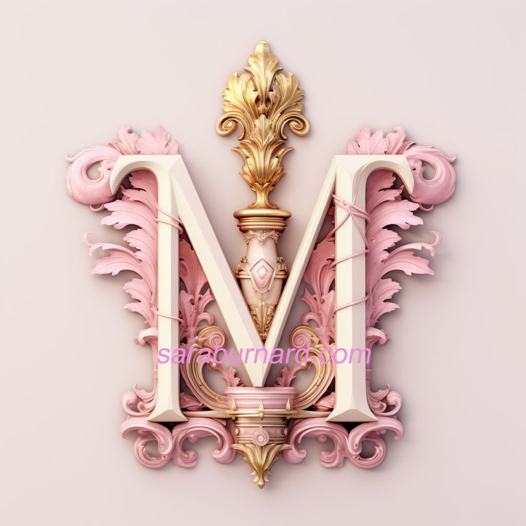 Letter M Digital Download - Pink Background - Monogram Style Emblem ...