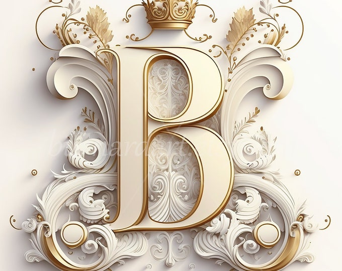 Digital Download Letter B Crown on Whitish Background Alphabet Initials ...