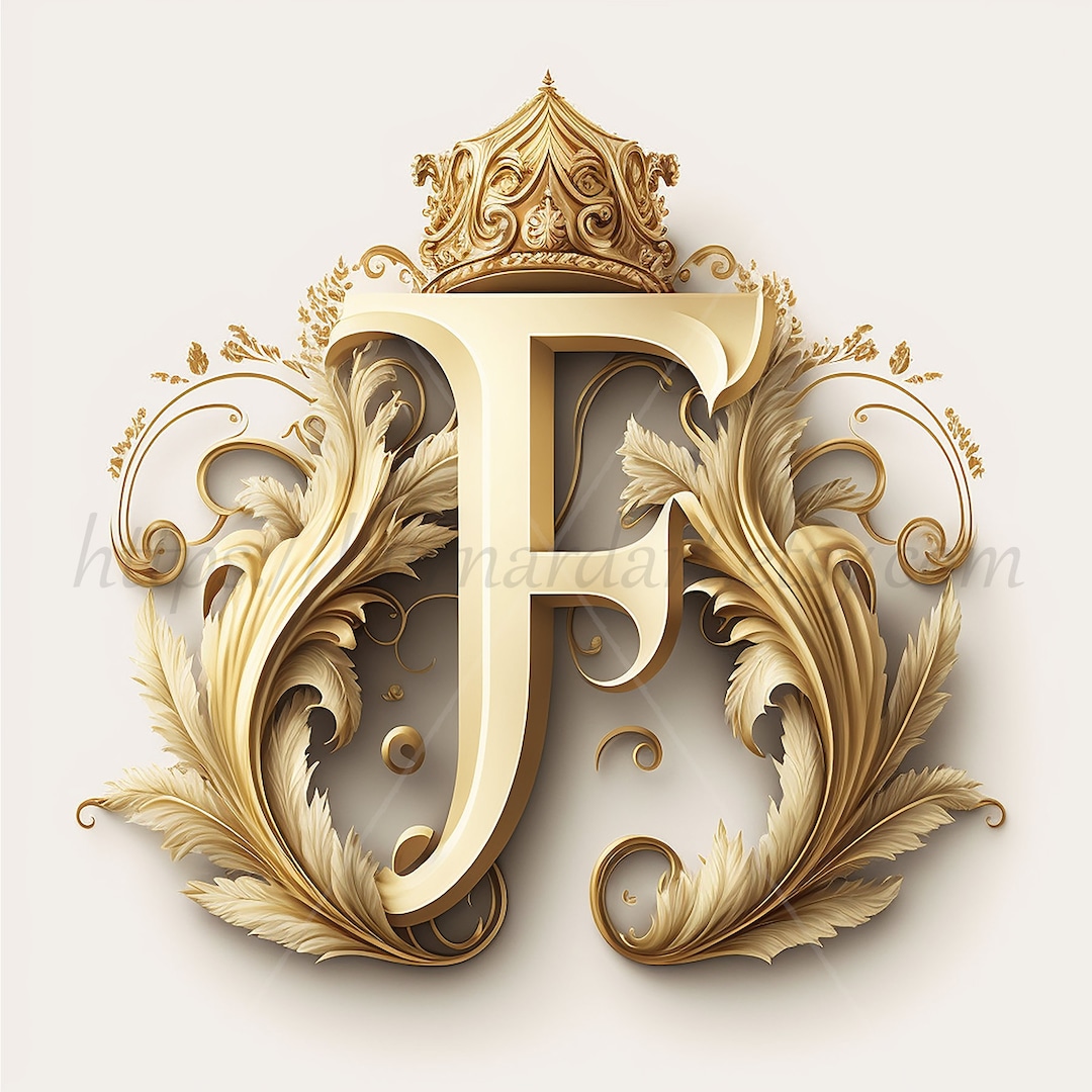Digital Download Letter F Crown on Whitish Background Alphabet Initials ...