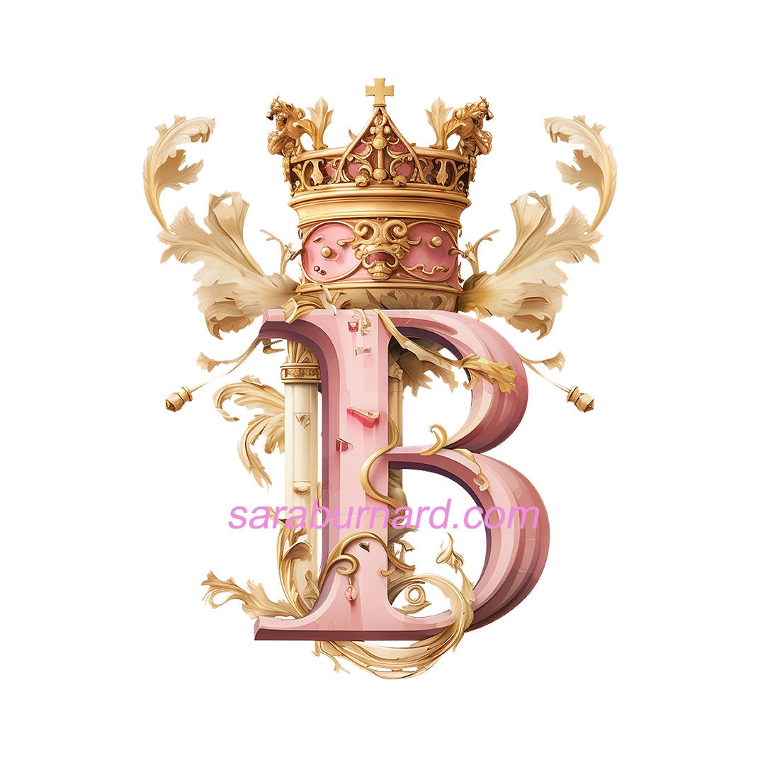 Letter B Digital Download Transparent Background PNG Pink Gold Crown ...