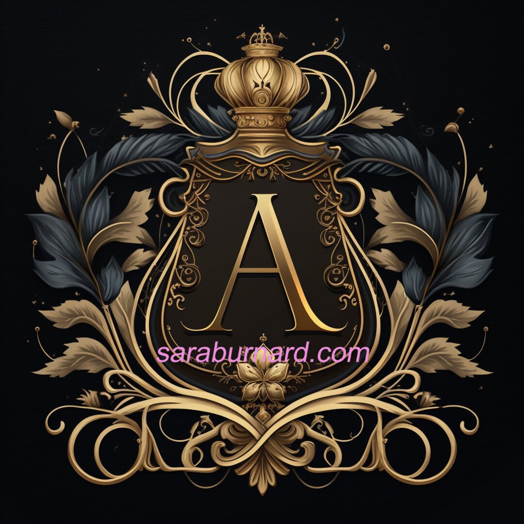 Digital Download - Letter A With Gold Crown on Solid Black Background ...