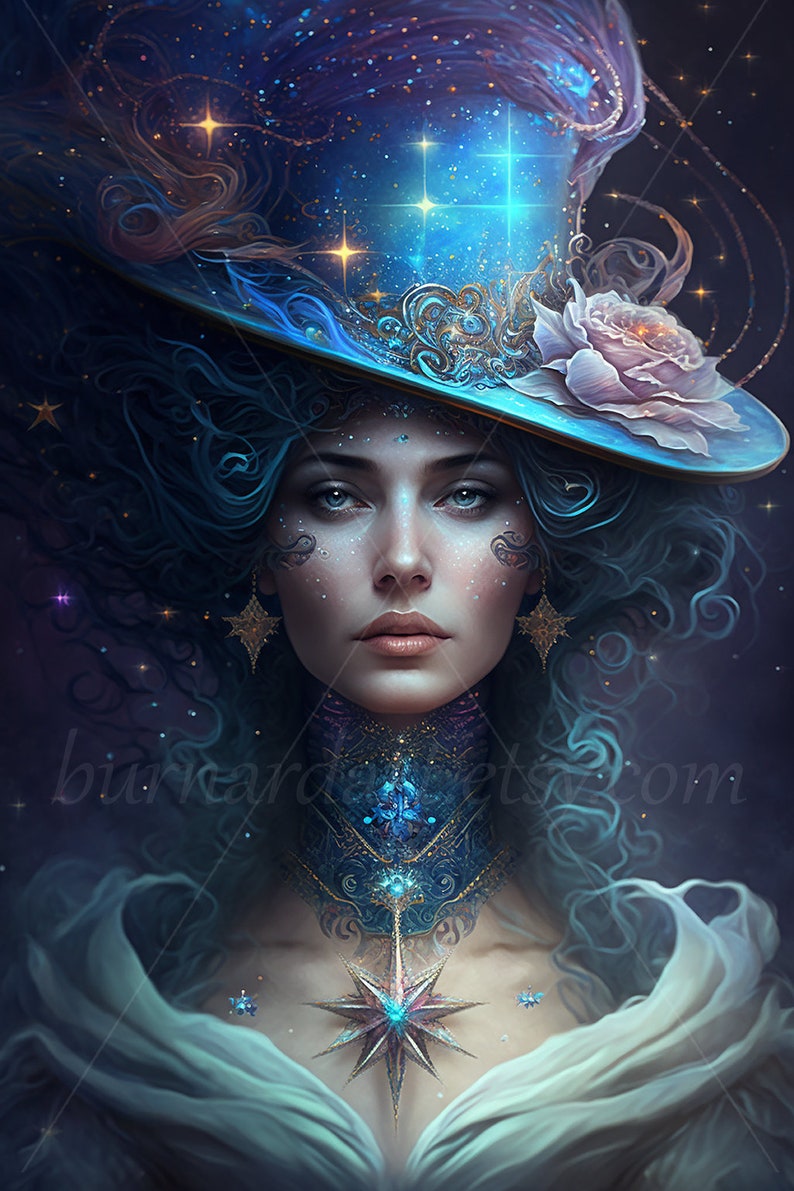 Celestial Woman Digital Download With Beautiful Big Magic Hat AI ...