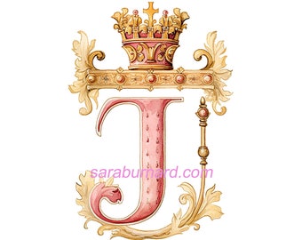 Letter J Golden Crown Alphabet Monogram Initials on White Background ...